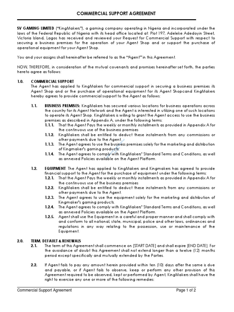 Commercial Support Agreement | PDF | Copyright | License