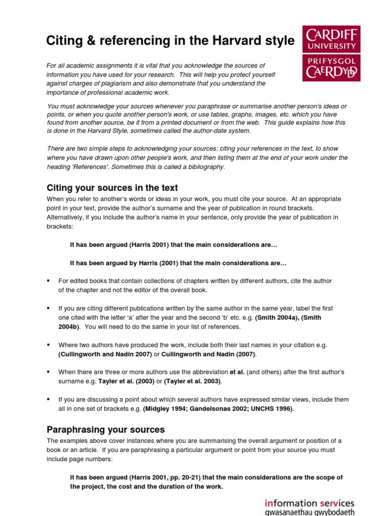 Citing and Referencing Harvard Style (Cardiff) | PDF | Citation ...