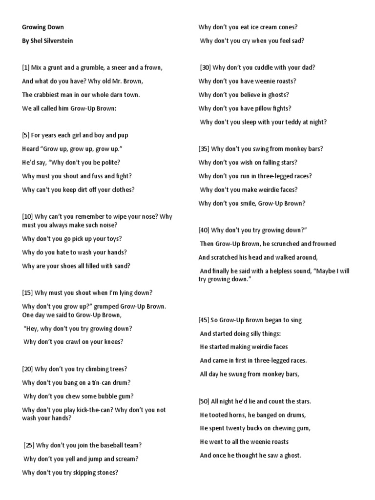 Growing Down by Shel Silverstein | PDF