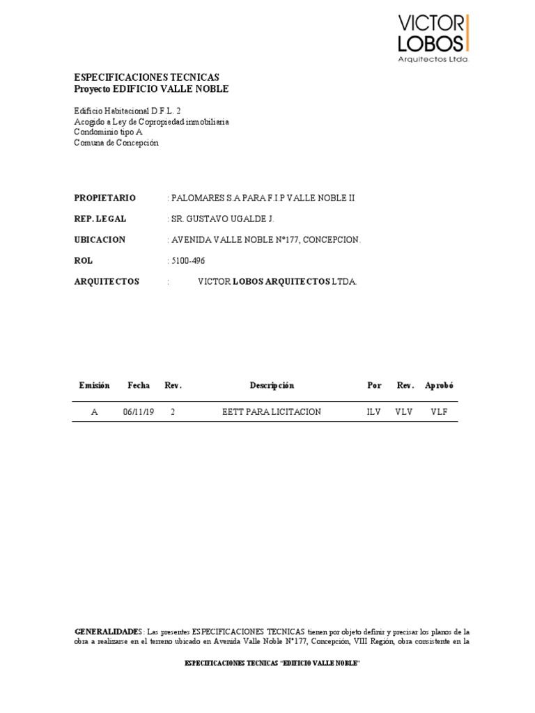 Eett para Licitacion Edificio Valle Noble Rev 2 | Descargar gratis PDF | Hormigón | Ascensor