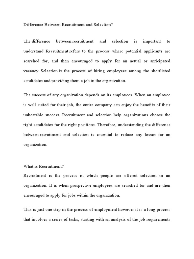 Difference Between Recruitment and Selection | PDF | Recruitment ...