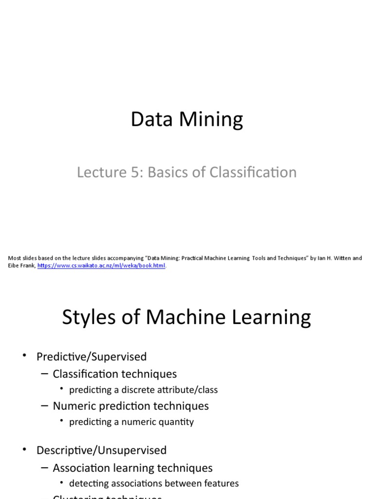 Data Mining CS4168 Lecture 5 Basics of Classification 1 | PDF | Statistical Classification ...