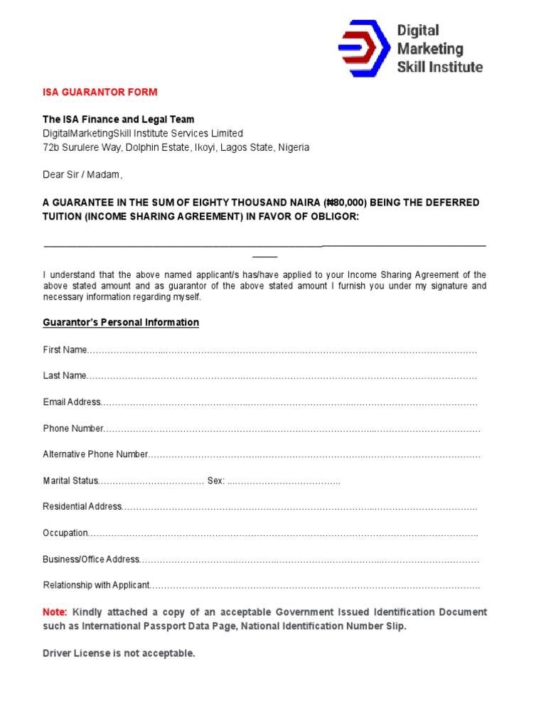 ISA Guarantor Form | PDF | Identity Document | Guarantee
