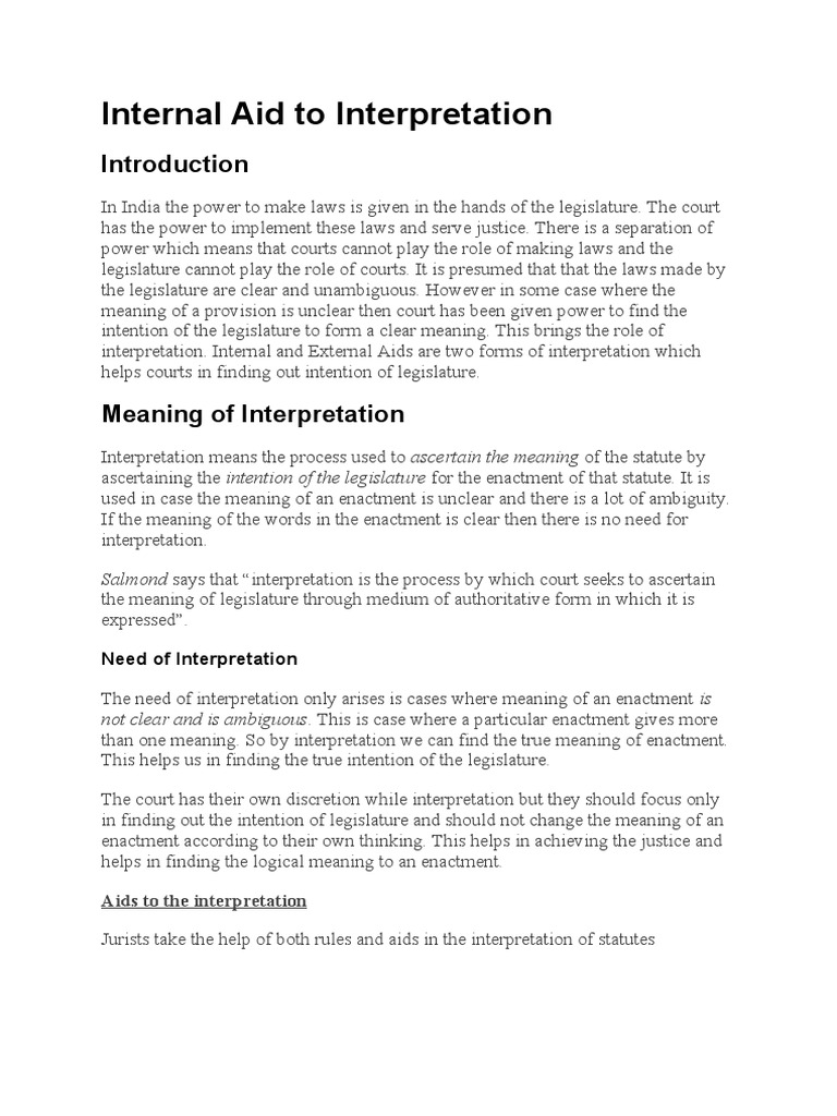 Internal Aids to Statutory Interpretation | PDF | Statutory ...