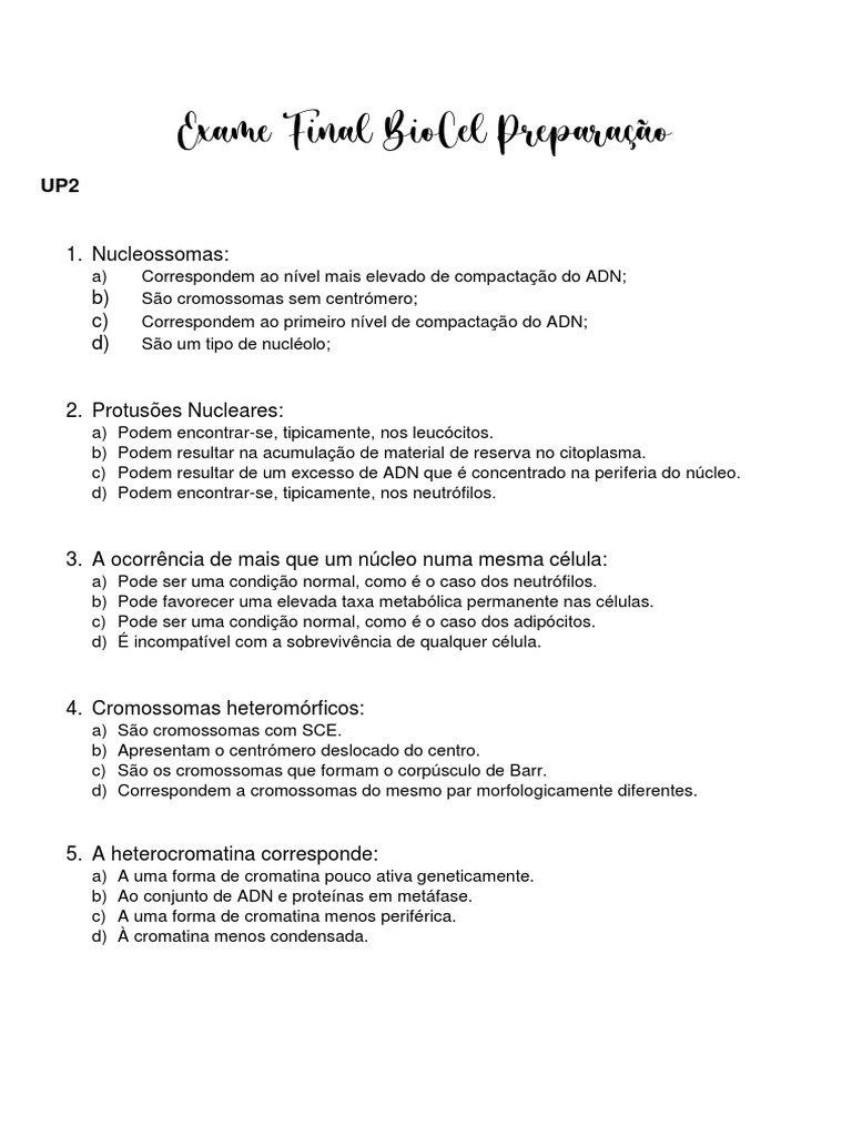 Exame Final BioCel Preparacao | PDF | Citoesqueleto | Célula (Biologia)
