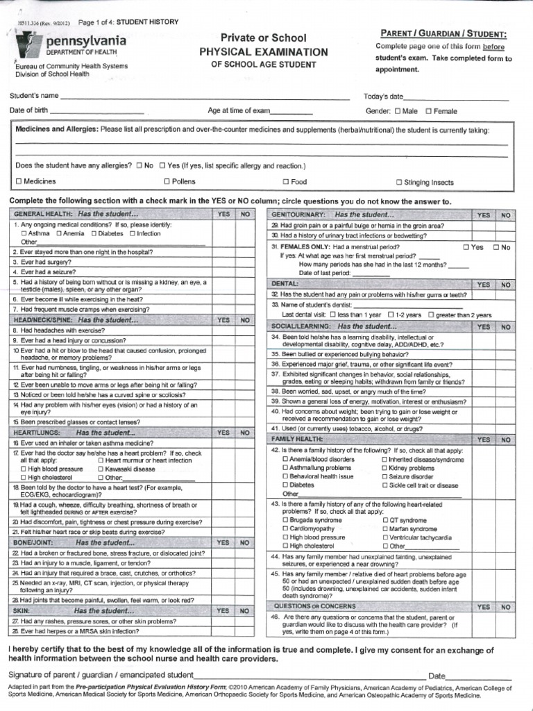 Physical Examination Form | PDF