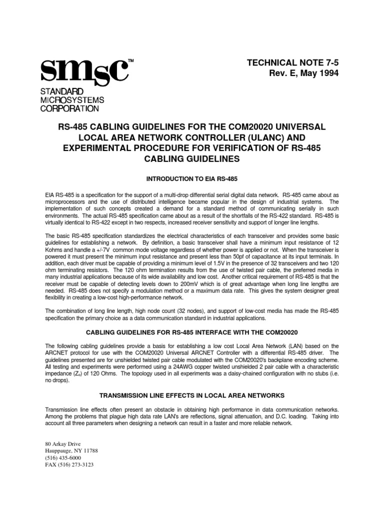 Technical Note 7-5 Rev. E, May 1994: Introduction To Eia Rs-485 | PDF ...