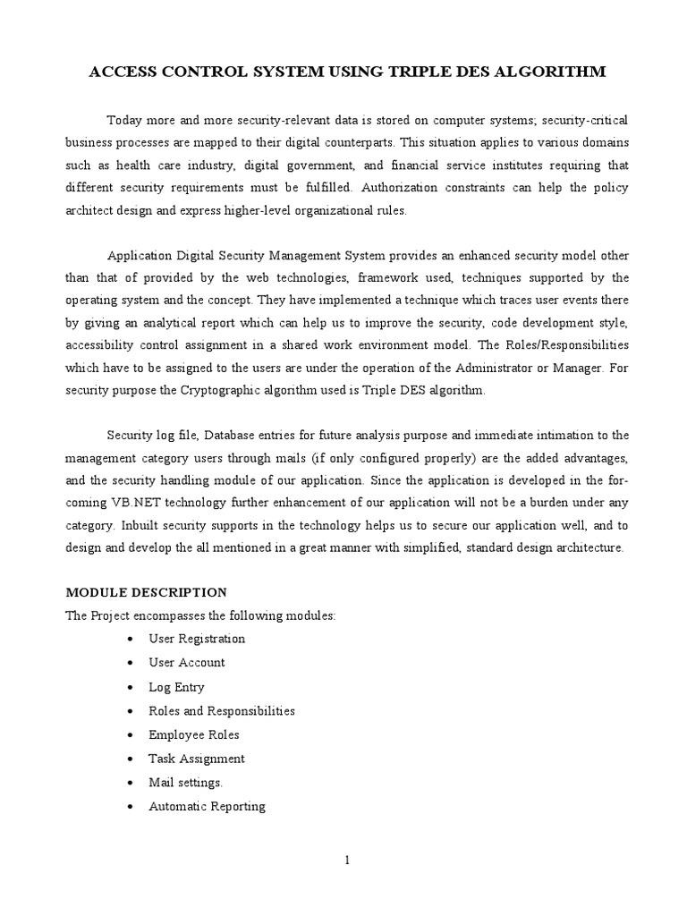 Access Control System Using Triple Des Algorithm Pdf Algorithms User Computing
