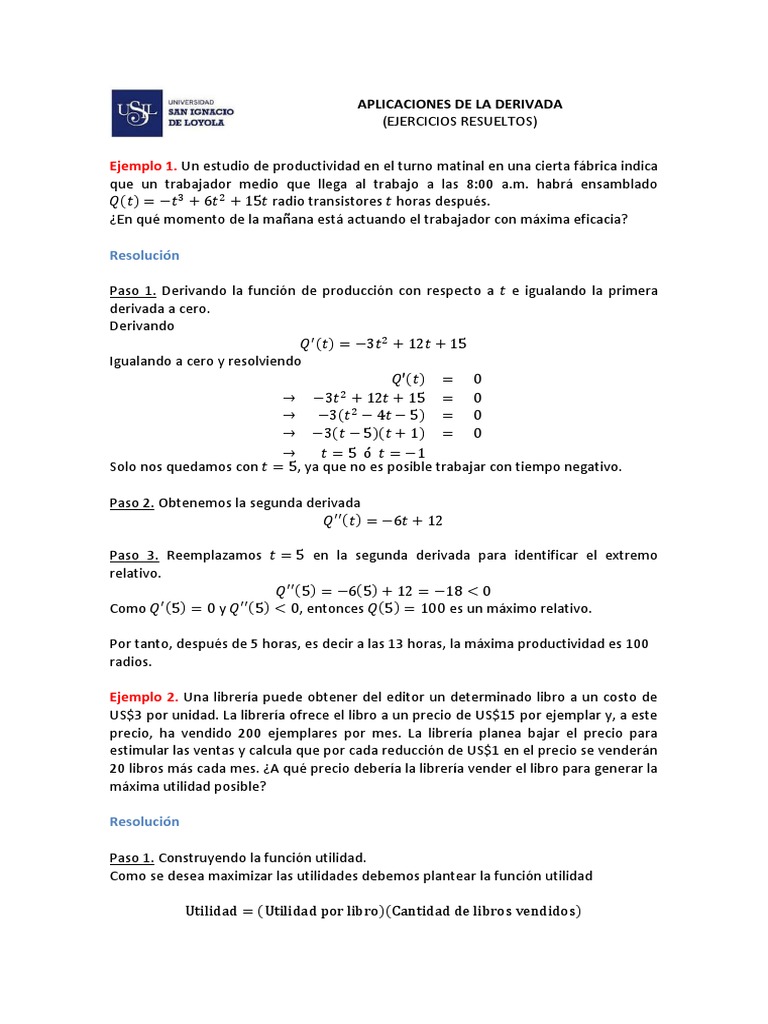 Aplicaciones de La Derivada Ejemplos | PDF | Derivado | Economias