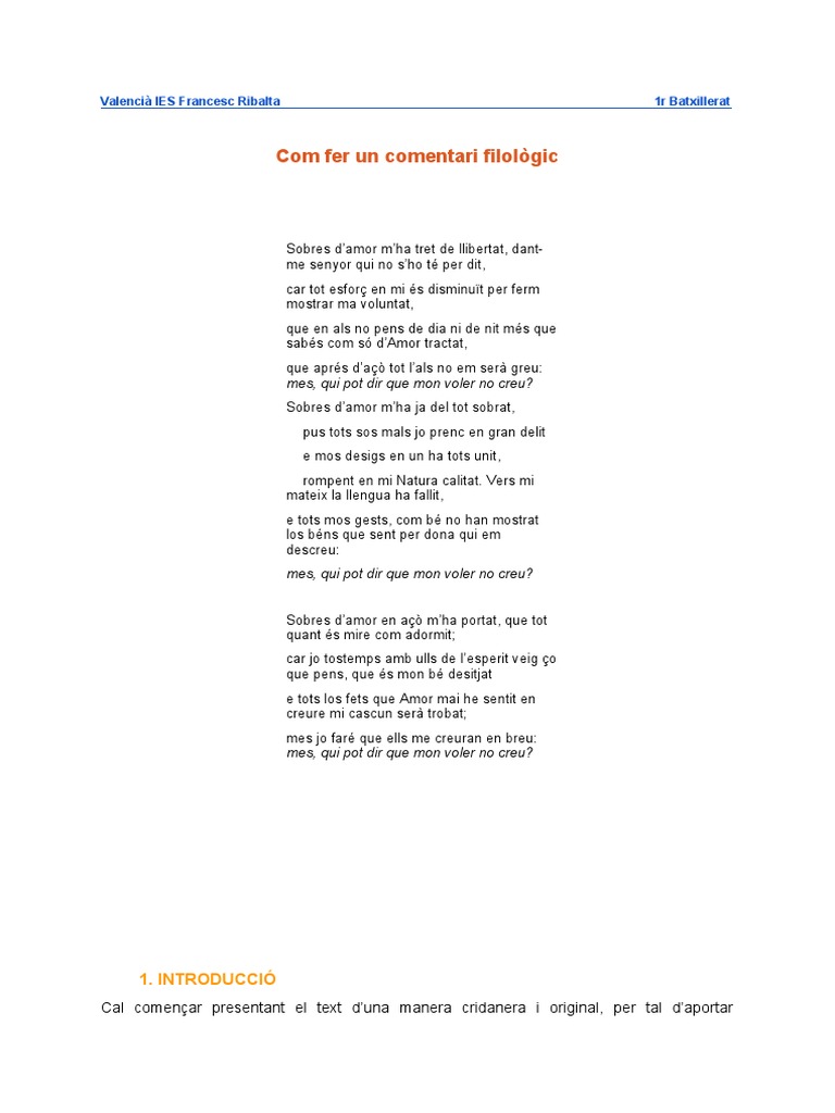 Model Comentari Literari | PDF