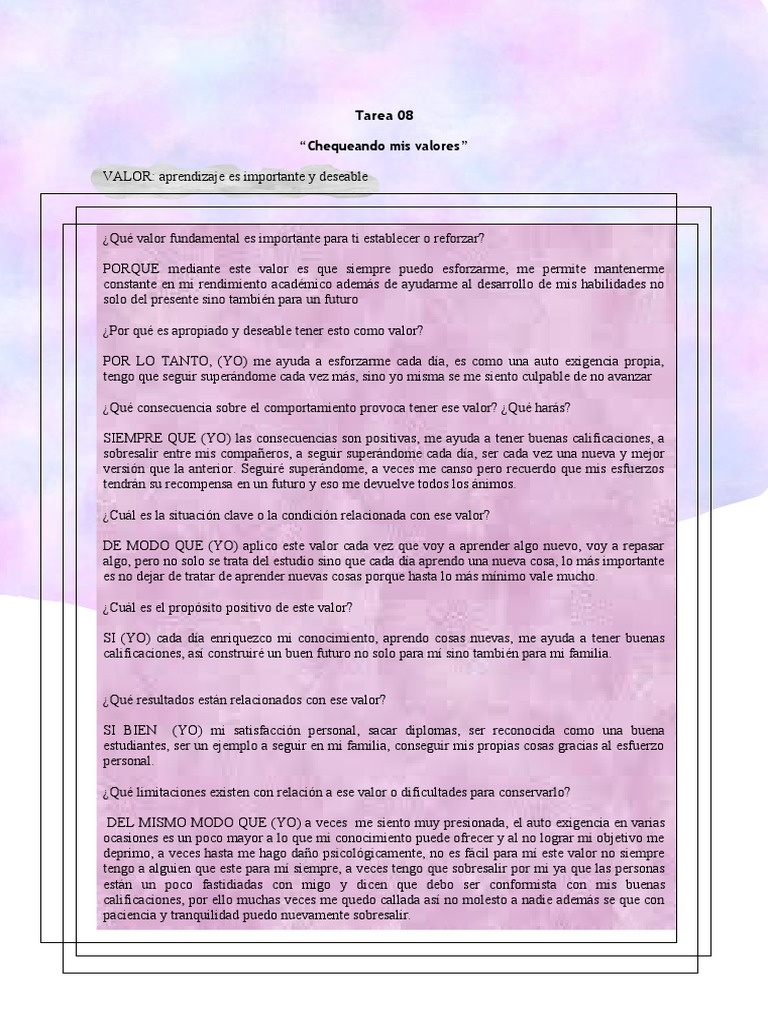 Tarea 08.c Chequeando Mis Valores | PDF | Aprendizaje | Conocimiento