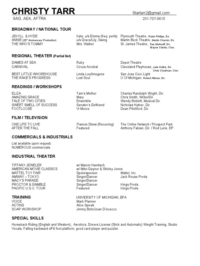 Christy Tarr | PDF | Broadway Theatre | Theatre