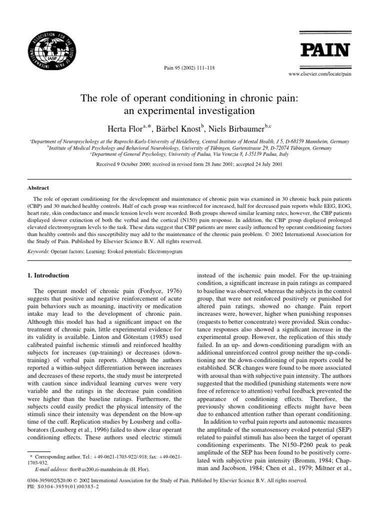 The Role of Operant Conditioning in Chronic Pain: An Experimental ...
