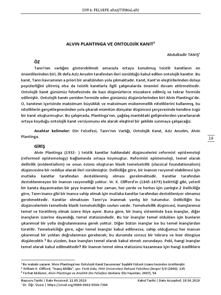Alvin_Plantinga_ve_Ontolojik_Kanıt | PDF