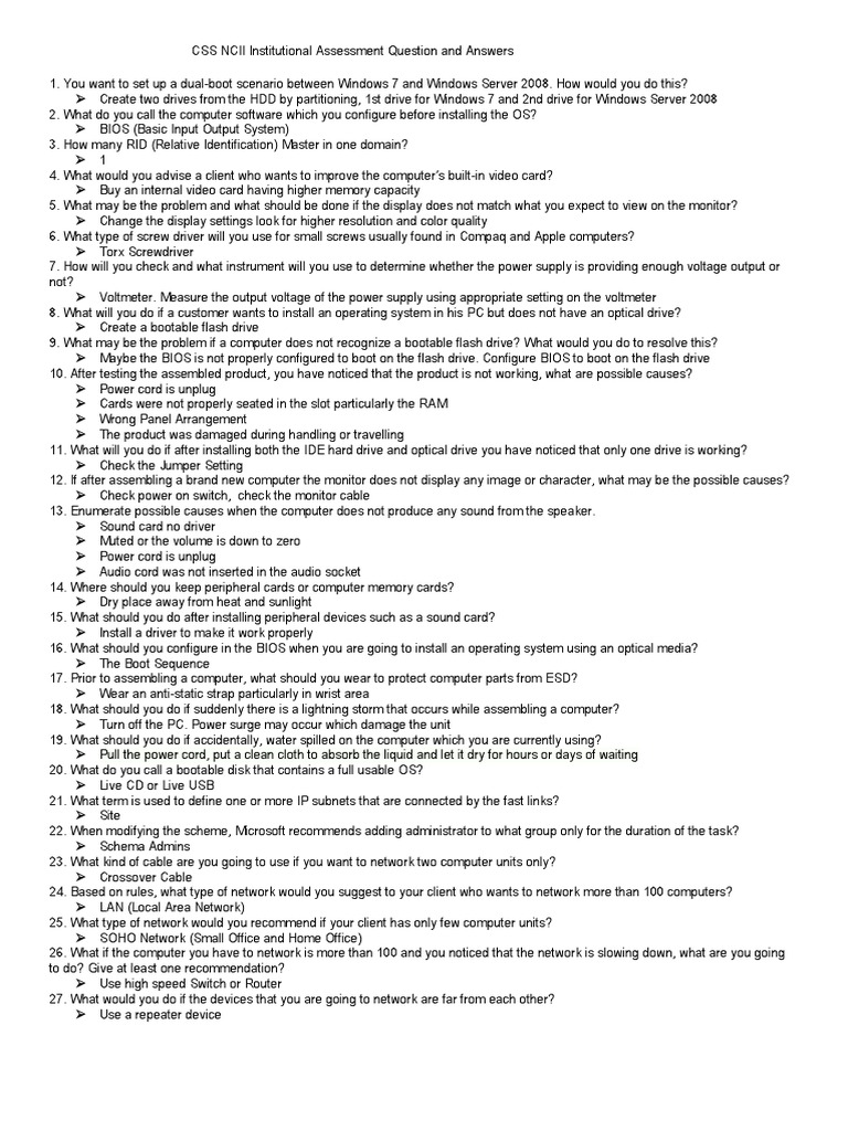 CSS NC II Institutional Assessment | PDF | Remote Desktop Services | Computer Network