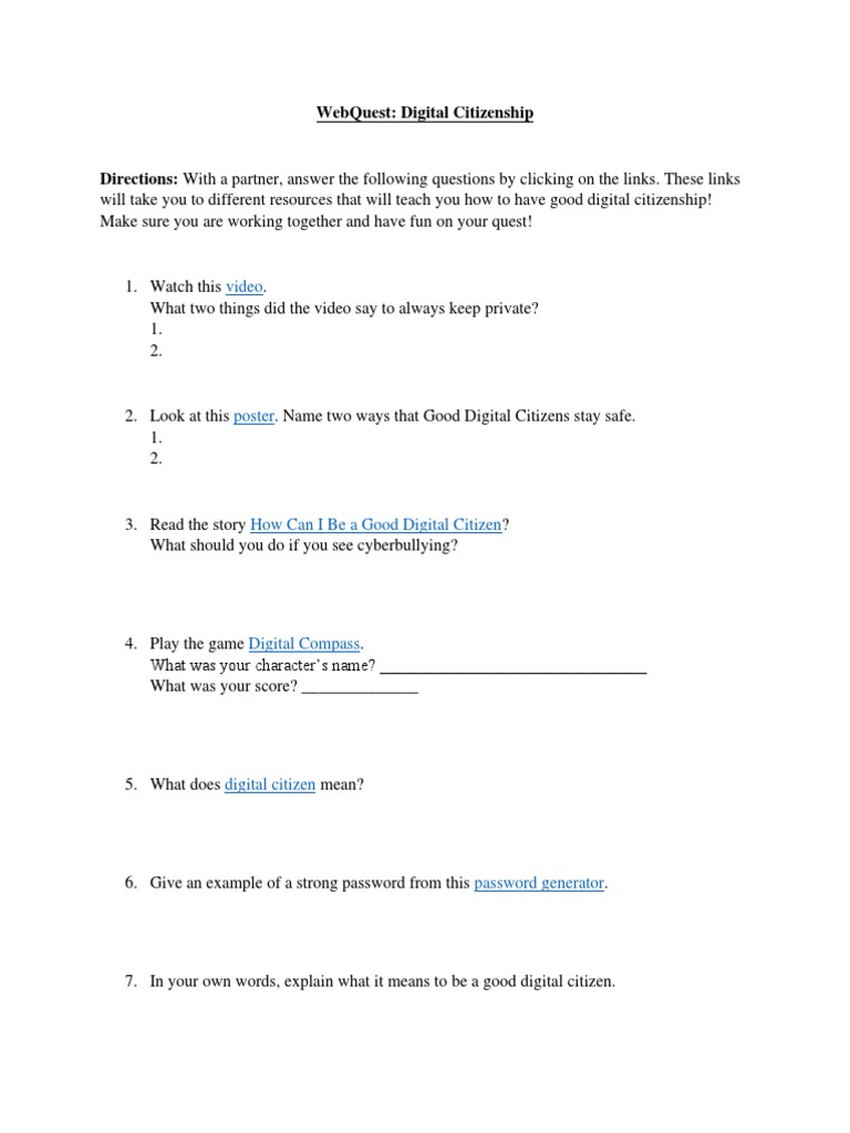 Digital Citizenship-Webquest | PDF | Social Science | Computers