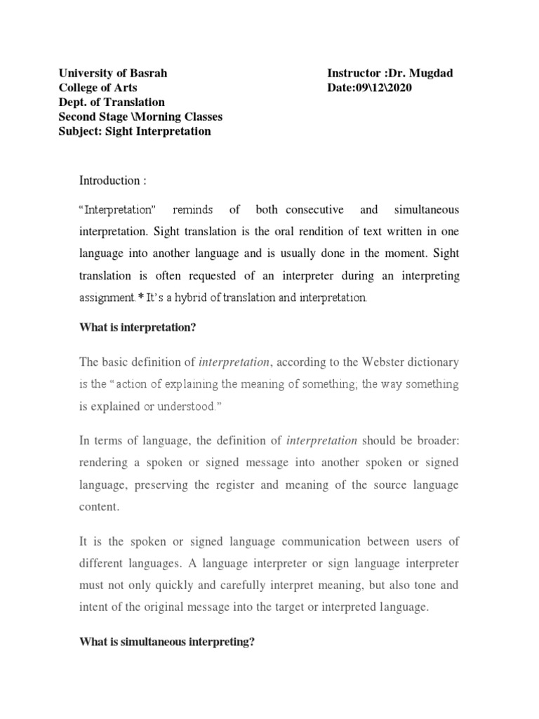 Lecture 1 Sight Interpretation | PDF | Language Interpretation ...