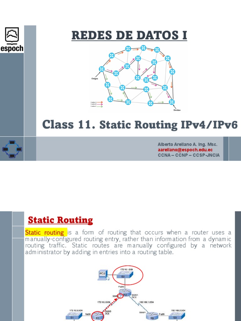 Clase 11.static Route IPv4 IPv6 | PDF | Ip Address | Router (Computing)