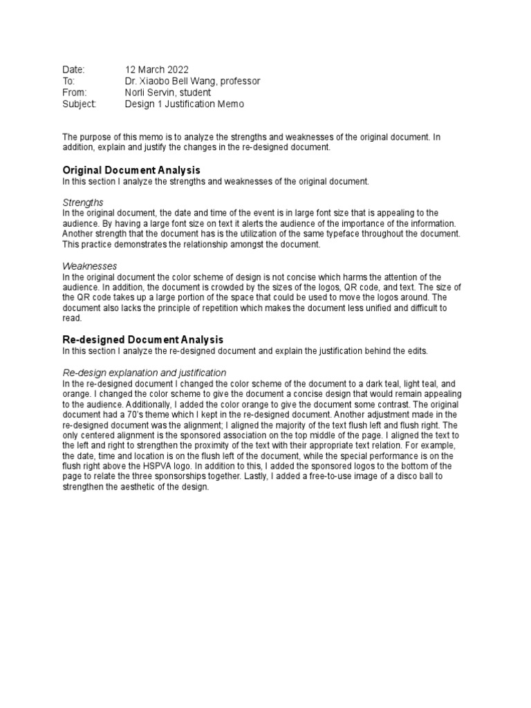 Design 1 Justification Memo | PDF | Typefaces | Cognitive Science