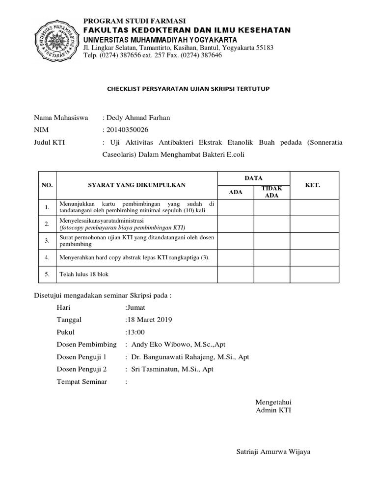 Formulir Pengajuan Sidang | PDF