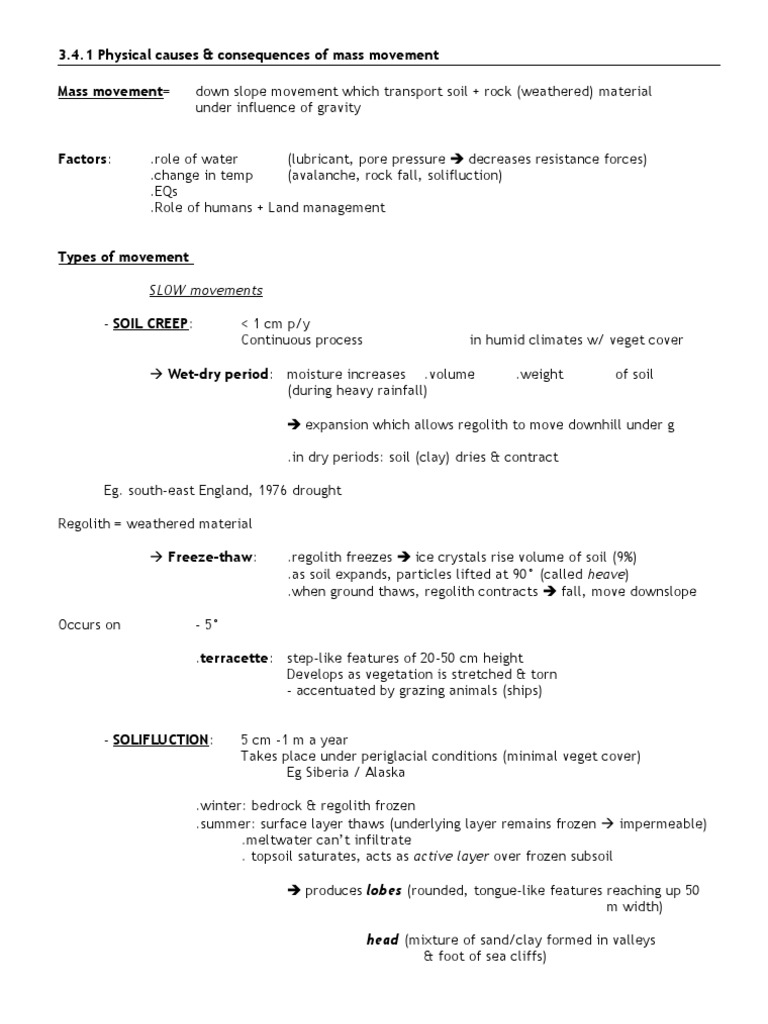 IB GEO, Mass Movements. Causes and Consequence | PDF | Landscape | Soil