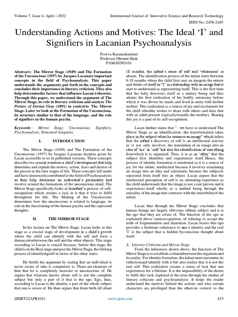 Understanding Actions and Motives The Ideal I' and Signifiers in ...