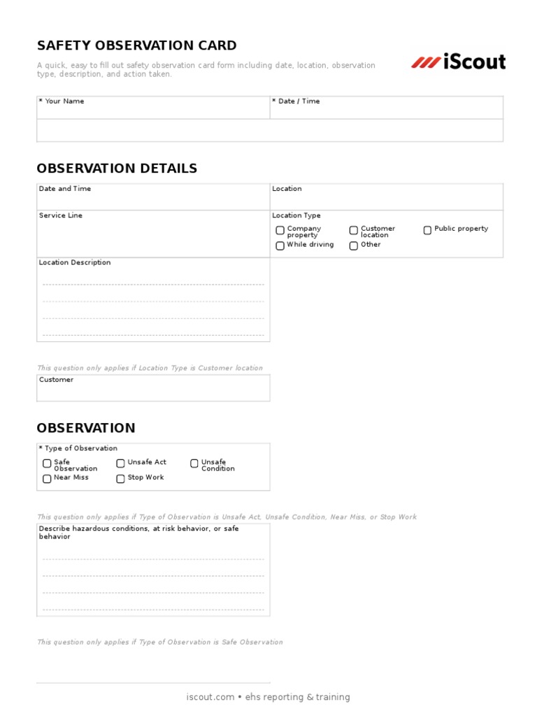 Safety Observation Card Form | PDF