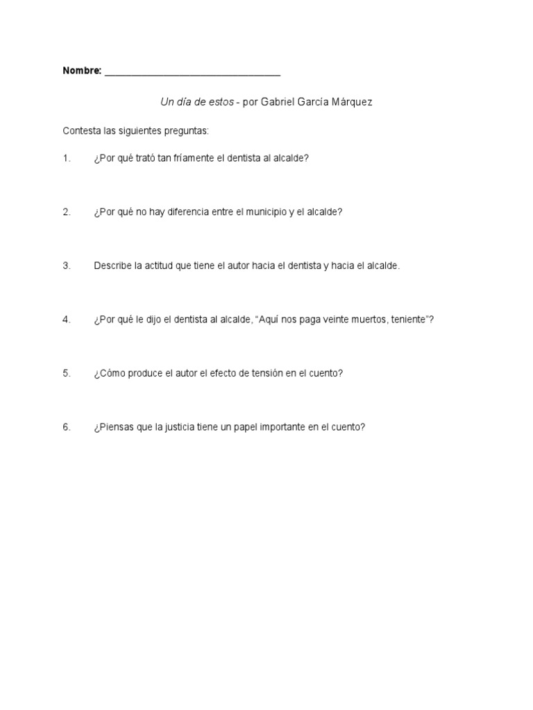 Análisis de "Un día de estos" | PDF
