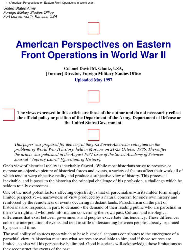 American Perspectives On Eastern Front Operations in WWII (David Glantz ...