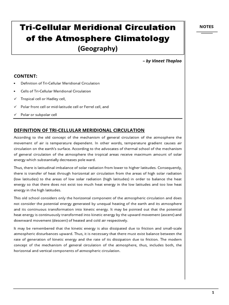 Tri-Cellular Meridional Circulation of The Atmosphere Climatology | PDF ...