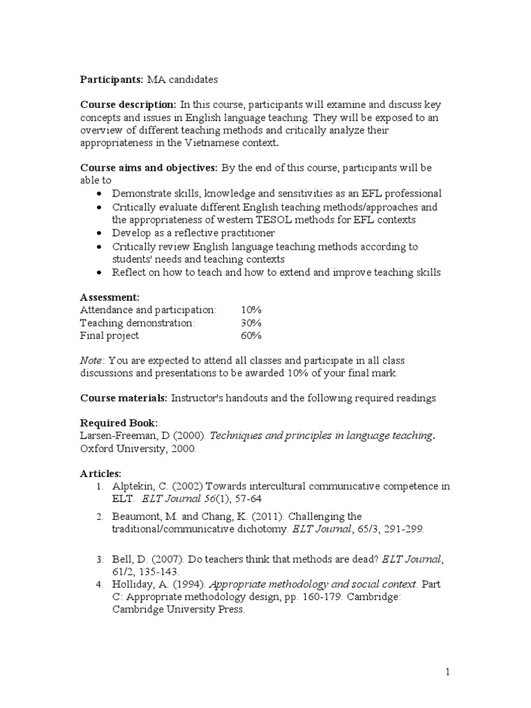 TESOL Methodology | PDF | English As A Second Or Foreign Language ...