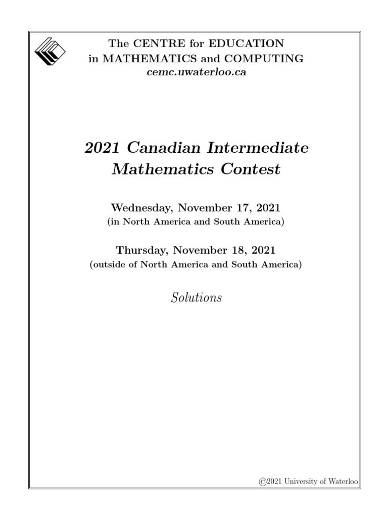 2021 Canadian Intermediate Mathematics Contest: The Centre For ...