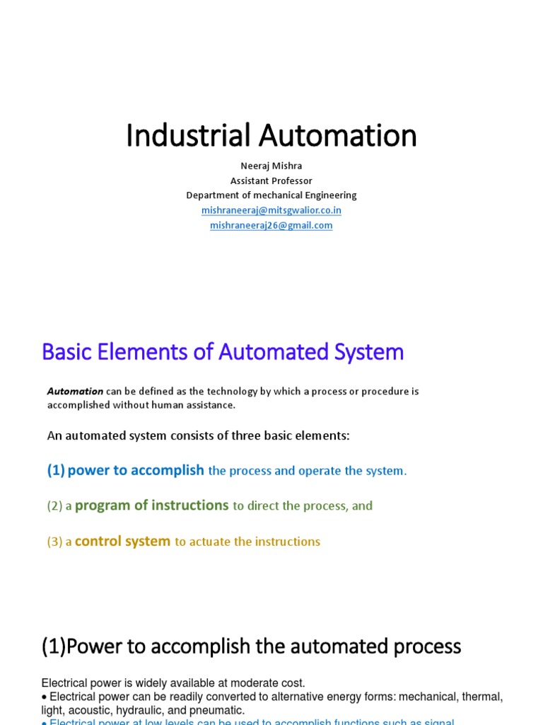 UNIT-1 Basic Elements of Automation | PDF | Automation | Electric Power