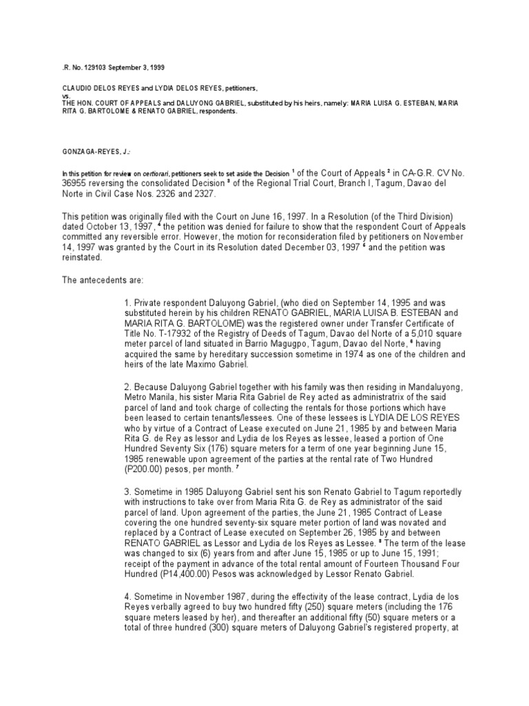 Claudio and Lydia Reyes V Ca | PDF | Lease | Lawsuit