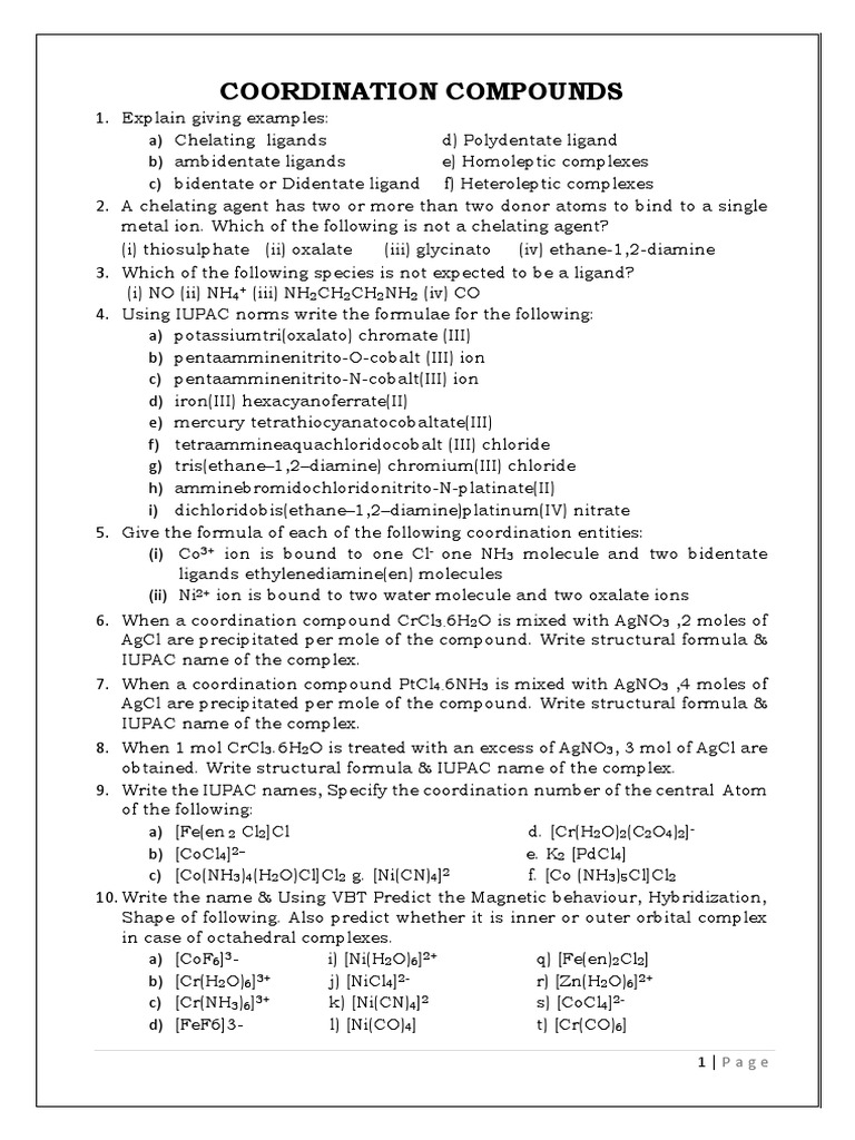 Coordination Compounds and Chelating Agents | PDF | Coordination ...