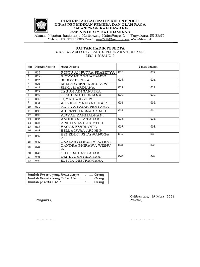 Daftar Hadir Peserta | PDF