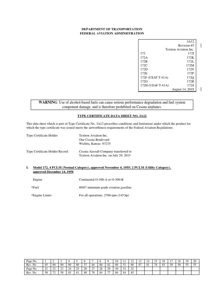 Cessna 172 Type Certificate Data Sheet | PDF | Flight Control Surfaces ...
