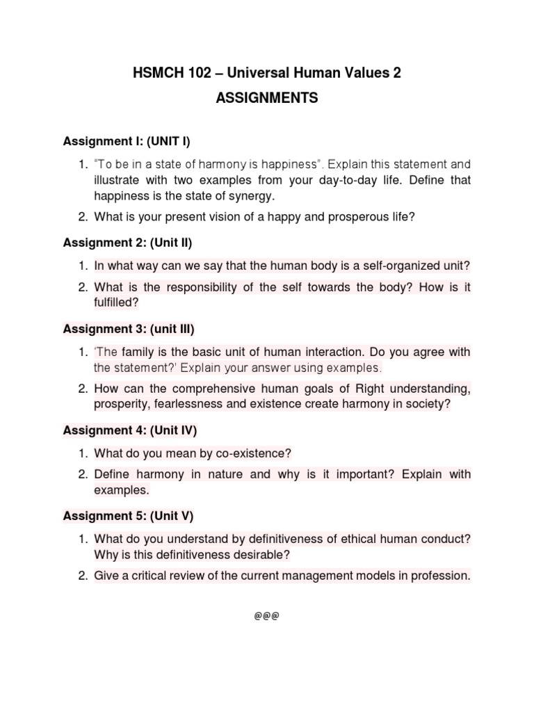 Assignment Questions - UHV2 | PDF