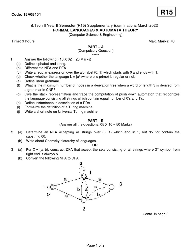 B.Tech CSE: Formal Languages Exam | PDF | Automata Theory | Formal Methods