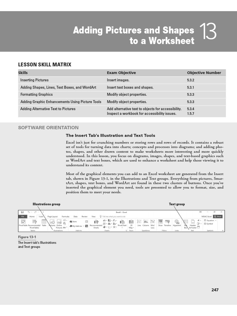 Adding Pictures and Shapes To A Worksheet: Lesson Skill Matrix | PDF | Microsoft Excel | Cursor ...