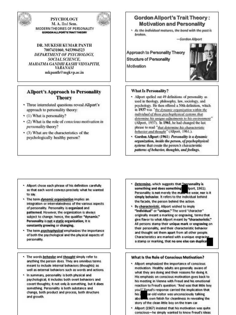 Gordon Allport's Trait Theory: Motivation and Personality | PDF ...