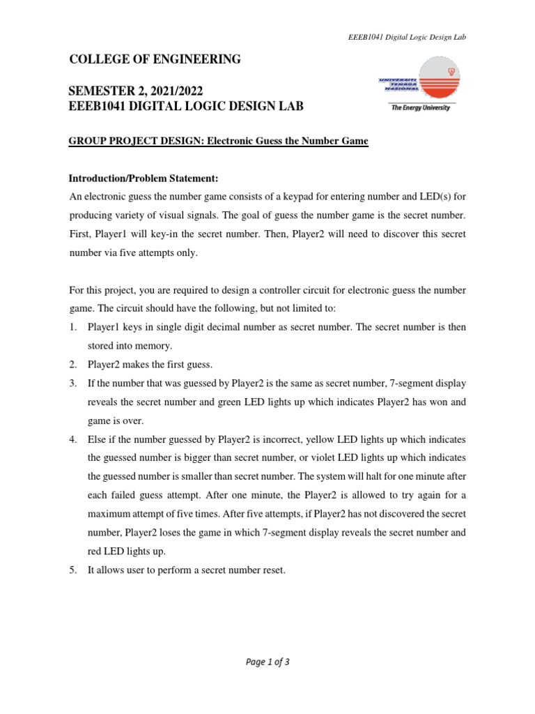 Digital Logic Guessing Game Project | PDF | Light Emitting Diode ...