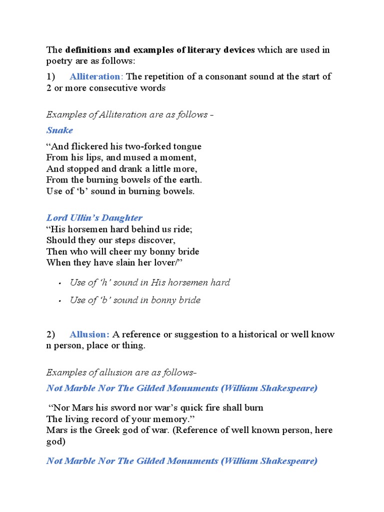 Poetry Literary Devices | PDF | Rhyme | Poetry