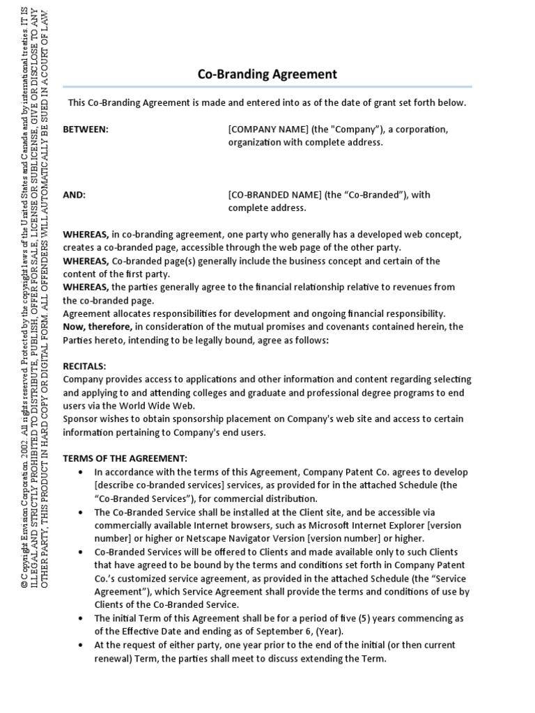 Co Branding Agreement | PDF | Confidentiality | Trademark