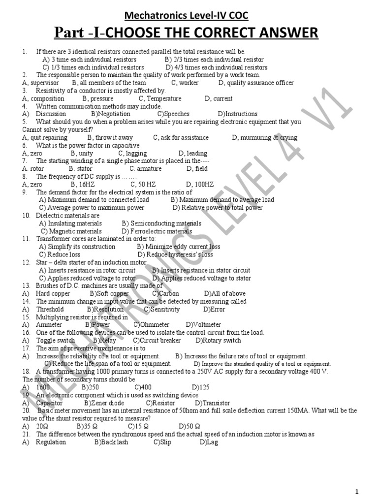 COC Level 4 Mechatronics Volume 1 | Download Free PDF | Electric Motor ...
