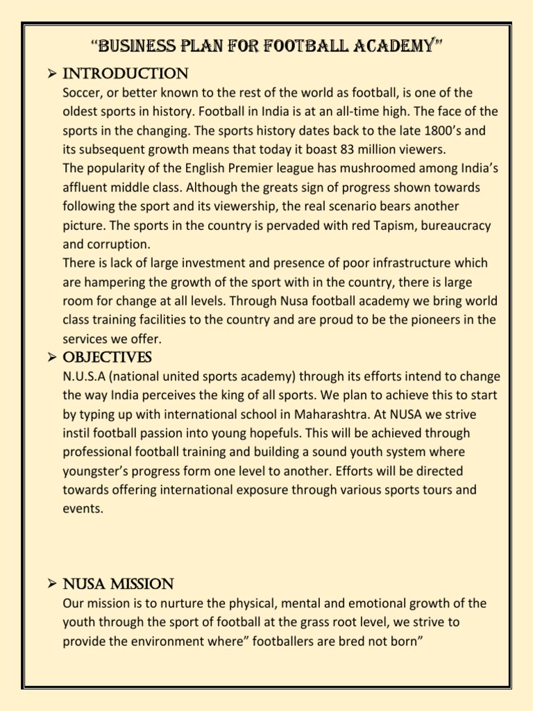 Business Plan For Football Academy | PDF | Startup Company | Small ...