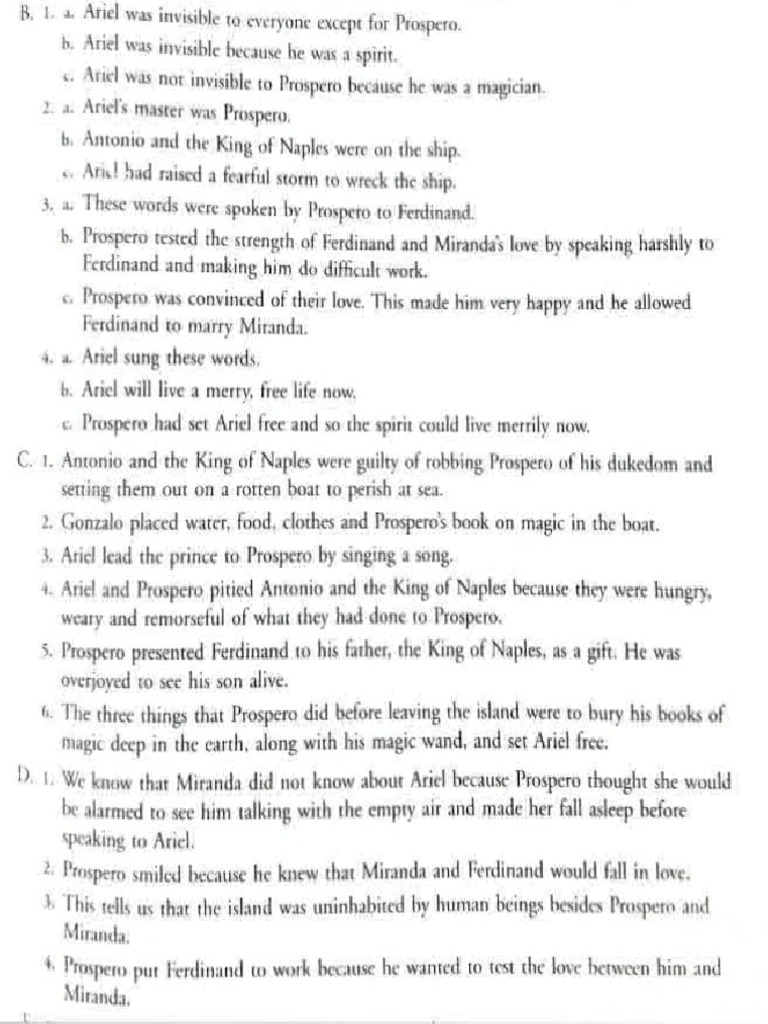 Tempest Class 9 Q&A Summary | PDF | The Tempest | Shakespearean Characters