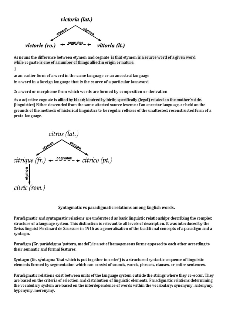 Syntagmatic Vs Paradigmatic Relations Among English Words | PDF | Thou ...