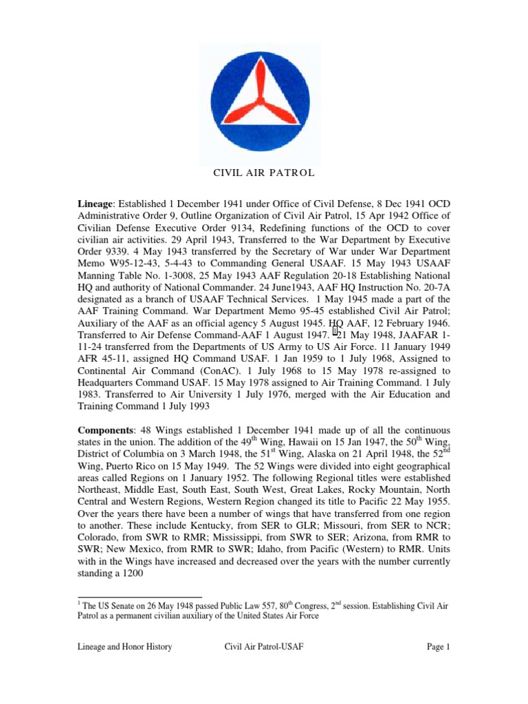 CAP Lineage & Command History | PDF | Civil Air Patrol | United States ...