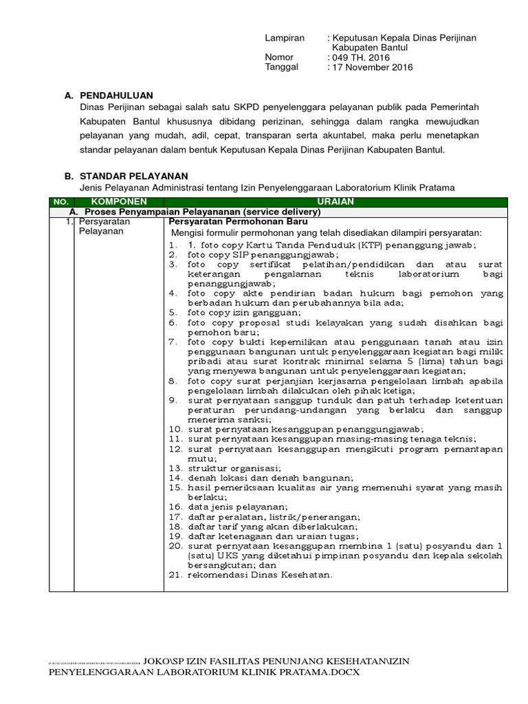 Izin Penyelenggaraan Laboratorium Klinik Pratama | PDF